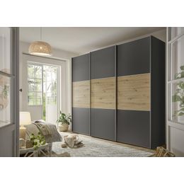 Schwebetürenschrank STAUD "Includo, Made in Germany" Schränke Gr. B/H/T: 298 cm x 222 cm x 68 cm, Comfort, 3 St., grau (dekor vulkan, artisan eiche) Mit vier verschiedenen Ausstattungsvarianten