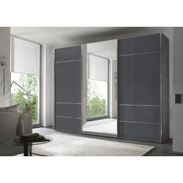 Schwebetürenschrank STAUD "Sonate Lucca mit Spiegel, Made in Germany" Schränke Gr. B/H/T: 280 cm x 240 cm x 68 cm, Classic, 3 St., grau (vulkanglas) Mit vier verschiedenen Ausstattungsvarianten