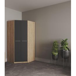 Eckkleiderschrank Priess "Barcelona Kleiderschrank Ecklösung Raumwunder" Schränke Gr. B/H/T: 95cm x 193cm x 95cm, Tiefe Seitenteil 54cm, ohne Beleuchtung, braun (eichefarben artisan/schwarz) in 2 Tiefen Schrank Eckschrank Garderobe