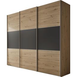 Schwebetürenschrank STAUD "Includo, Made in Germany" Schränke Gr. B/H/T: 249 cm x 222 cm x 68 cm, Comfort, 3 St., schwarz (artisan eiche, vulkan)