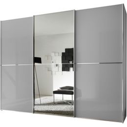 Schwebetürenschrank STAUD "Sinfonie Plus, edles Design in hochwertiger Qualität, Made Germany" Schränke Gr. B/H/T: 249 cm x 240 cm x 68 cm, Premium, 3 St., grau (hellgrauglas) Mit kombinierter Glas-Spiegel-Front, viele Varianten