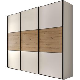 Schwebetürenschrank STAUD "Includo, Made in Germany" Schränke Gr. B/H/T: 280 cm x 222 cm x 68 cm, Premium, 3 St., weiß (dekor weiß, artisan eiche) mit vier verschiedenen Ausstattungsvarianten