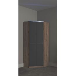 Eckkleiderschrank Priess "Barcelona Kleiderschrank Ecklösung Raumwunder" Schränke Gr. B/H/T: 78 cm x 193 cm x 78 cm, Tiefe Seitenteil 36 cm, mit Beleuchtung, schwarz (astkernbuche, schwarz) in 2 Tiefen Schrank Eckschrank Garderobe