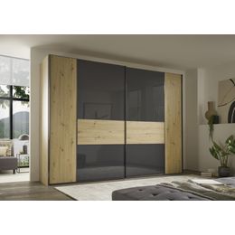 Schwebetürenschrank STAUD "Sonett 321G, Made in Germany" Schränke Gr. B/H/T: 270 cm x 240 cm x 68 cm, Basic, 4 St., grau (eiche, anthr) mit vier verschiedenen Ausstattungsvarianten