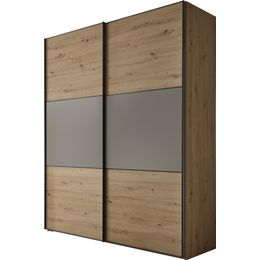 Schwebetürenschrank STAUD "Includo, Made in Germany" Schränke Gr. B/H/T: 188 cm x 222 cm x 68 cm, Comfort, 2 St., blau (dekor artisan eiche, saphir) Mit vier verschiedenen Ausstattungsvarianten