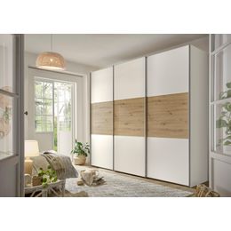 Schwebetürenschrank STAUD "Includo, Made in Germany" Schränke Gr. B/H/T: 280 cm x 222 cm x 68 cm, Premium, 3 St., weiß (dekor weiß, artisan eiche) Mit vier verschiedenen Ausstattungsvarianten