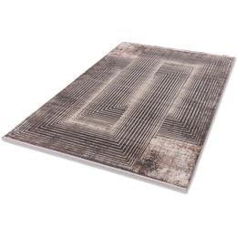 Teppich Astra "Mirano 233" Teppiche Gr. B/L: 80 cm x 150 cm, 7 mm, 1 St., grau (creme, dunkelgrau) Esszimmerteppiche 3-D Effekt, Viskose, seidig schimmernd, Hoch Tief