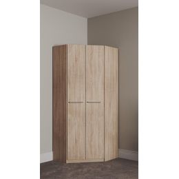 Eckkleiderschrank Priess "Barcelona Kleiderschrank Ecklösung Raumwunder", braun (struktureichefarben hell), B:78cm H:193cm T:78cm, Holzwerkstoff, Schränke, in 2 Tiefen Schrank Eckschrank Garderobe