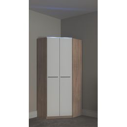 Eckkleiderschrank Priess "Barcelona Kleiderschrank Ecklösung Raumwunder" Schränke Gr. B/H/T: 78 cm x 193 cm x 78 cm, Tiefe Seitenteil 36 cm, mit Beleuchtung, weiß (struktureichefarben hell, weiß) in 2 Tiefen Schrank Eckschrank Garderobe