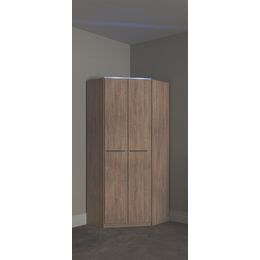 Eckkleiderschrank Priess "Barcelona Kleiderschrank Ecklösung Raumwunder" Schränke Gr. B/H/T: 78cm x 193cm x 78cm, Tiefe Seitenteil 36cm, mit Beleuchtung, braun (struktureichefarben hell) in 2 Tiefen Schrank Eckschrank Garderobe