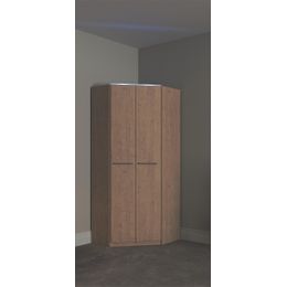 Eckkleiderschrank Priess "Barcelona Kleiderschrank Ecklösung Raumwunder" Schränke Gr. B/H/T: 78cm x 193cm x 78cm, Tiefe Seitenteil 36cm, mit Beleuchtung, braun (edelbuchefarben) in 2 Tiefen Schrank Eckschrank Garderobe