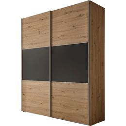 Schwebetürenschrank STAUD "Includo, Made in Germany" Schränke Gr. B/H/T: 225 cm x 222 cm x 68 cm, Comfort, 2 St., schwarz (dekor artisan eiche, vulkan) Mit vier verschiedenen Ausstattungsvarianten