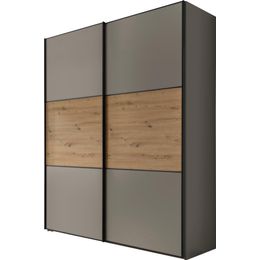 Schwebetürenschrank STAUD "Includo, Made in Germany" Schränke Gr. B/H/T: 225 cm x 222 cm x 68 cm, Premium, 2 St., blau (dekor saphir, artisan eiche) Mit vier verschiedenen Ausstattungsvarianten