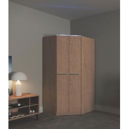 Eckkleiderschrank Priess "Barcelona Kleiderschrank Ecklösung Raumwunder" Schränke Gr. B/H/T: 95cm x 193cm x 95cm, Tiefe Seitenteil 54cm, mit Beleuchtung, braun (edelbuchefarben) in 2 Tiefen Schrank Eckschrank Garderobe