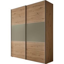 Schwebetürenschrank STAUD "Includo, Made in Germany" Schränke Gr. B/H/T: 167 cm x 222 cm x 68 cm, Comfort, 2 St., grün (dekor artisan eiche, salbei) Mit vier verschiedenen Ausstattungsvarianten