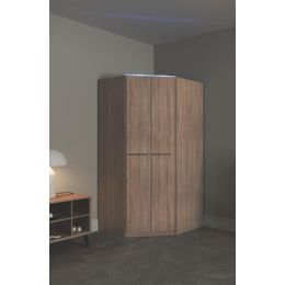 Eckkleiderschrank Priess "Barcelona Kleiderschrank Ecklösung Raumwunder" Schränke Gr. B/H/T: 95 cm x 193 cm x 95 cm, Tiefe Seitenteil 54 cm, mit Beleuchtung, braun (struktureichefarben hell) in 2 Tiefen Schrank Eckschrank Garderobe