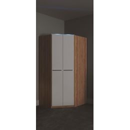 Eckkleiderschrank Priess "Barcelona Kleiderschrank Ecklösung Raumwunder" Schränke Gr. B/H/T: 95cm x 193cm x 95cm, Tiefe Seitenteil 54cm, mit Beleuchtung, weiß (eichefarben artisan/weiß) in 2 Tiefen Schrank Eckschrank Garderobe