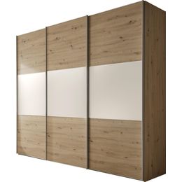 Schwebetürenschrank STAUD "Includo, Made in Germany" Schränke Gr. B/H/T: 298 cm x 222 cm x 68 cm, Premium, 3 St., braun (artisan eiche, weiß)