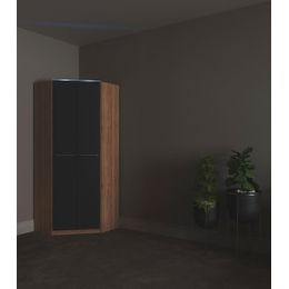 Eckkleiderschrank Priess "Barcelona Kleiderschrank Ecklösung Raumwunder" Schränke Gr. B/H/T: 78cm x 193cm x 78cm, Tiefe Seitenteil 36cm, mit Beleuchtung, braun (eichefarben artisan/schwarz) in 2 Tiefen Schrank Eckschrank Garderobe