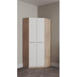 Eckkleiderschrank Priess "Barcelona Kleiderschrank Ecklösung Raumwunder" Schränke Gr. B/H/T: 78cm x 193cm x 78cm, Tiefe Seitenteil 36cm, ohne Beleuchtung, weiß (struktureichefarben hell/weiß) in 2 Tiefen Schrank Eckschrank Garderobe