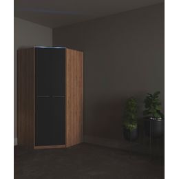 Eckkleiderschrank Priess "Barcelona Kleiderschrank Ecklösung Raumwunder" Schränke Gr. B/H/T: 95cm x 193cm x 95cm, Tiefe Seitenteil 54cm, mit Beleuchtung, braun (eichefarben artisan/schwarz) in 2 Tiefen Schrank Eckschrank Garderobe