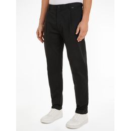 Bügelfaltenhose Calvin Klein "MODERN TWILL TAPERED PLEAT PANTS" Gr. 34, Länge 30, schwarz (ck schwarz), Herren, Web, Obermaterial: 98% Baumwolle, 2% Elasthan, unifarben, Hosen, mit Logoprägung