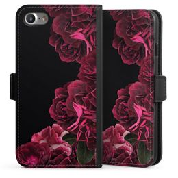 DeinDesign iPhone SE (2020) Handy Klapph&uuml;lle Handyh&uuml;lle aus Kunst Leder schwarz Flip Case Rose Vintage Pink Sideflip mit Lasche
