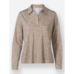 WITT Damen Poloshirt mit Knopfleiste, camel-steingrau-bedruckt, Gr&ouml;&szlig;e 36