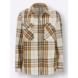 WITT Damen Flanellbluse mit mehrfarbigem Webkaro, ocker-elfenbein-kariert, Gr&ouml;&szlig;e 50