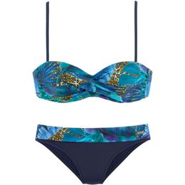 Lascana Damen B&uuml;gel-Bandeau-Bikini, blau-bedruckt, Gr&ouml;&szlig;e 38E