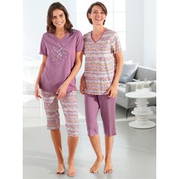 w&auml;schepur w&auml;schepur Damen Capri-Schlafanz&uuml;ge mit gewellten Abschl&uuml;ssen, flieder-bedruckt, Gr&ouml;&szlig;e 44/46