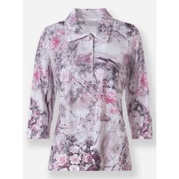 WITT Damen Poloshirt mit Blumendruck, ros&eacute;-steingrau-bedruckt, Gr&ouml;&szlig;e 42