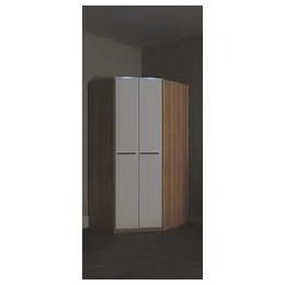 Eckkleiderschrank Priess "Barcelona Kleiderschrank Ecklösung Raumwunder" Schränke Gr. B/H/T: 95cm x 193cm x 95cm, Tiefe Seitenteil 54cm, mit Beleuchtung, weiß (eichefarben artisan/weiß) in 2 Tiefen Schrank Eckschrank Garderobe