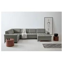 Wohnlandschaft OTTO products "Grazzo U-Form" Sofas Gr. B/H/T: 332 cm x 80 cm x 199 cm, Struktur (recyceltes Polyester), Recamiere rechts, Mit Bettfunktion-mit Bettkasten, grau (taupe) Sofas hochwertige Stoffe aus recyceltem Material, Steppung im Sitzbereich