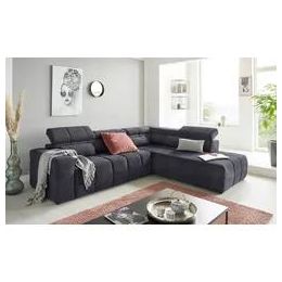 Ecksofa DOMO collection "Brandon L-Form, auch in Leder" Sofas Gr. B/H/T: 275cm x 80cm x 228cm, Chenille-Optik, Ottomane links, ohne Sitztiefenverstellung, mit Nierenkissen, blau (dunkelblau) inklusive Kopfteilverstellung, wahlweise mit Sitztiefenverstellung