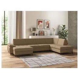 Wohnlandschaft DOMO collection "Capelo U-Form" Sofas Gr. B/H/T: 348 cm x 84 cm x 204 cm, Struktur fein, Recamiere links, ohne Bettfunktion-mit Armteilverstellung, beige mit Armteilverstellung, wahlweise Bettfunktion, Federkern