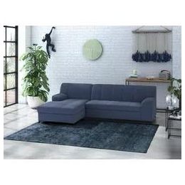 Ecksofa Inosign "Balme L-Form" Sofas Gr. B/H/T: 239cm x 75cm x 152cm, Struktur fein, Recamiere links, mit Bettfunktion, blau (dunkelblau) Inkl. Zierkissen, wahlweise mit Bettfunktion