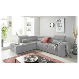 Ecksofa DOMO collection "Brandon L-Form, auch in Leder" Sofas Gr. B/H/T: 275cm x 80cm x 228cm, Chenille-Optik, Ottomane links, ohne Sitztiefenverstellung, mit Nierenkissen, grau (hellgrau) inklusive Kopfteilverstellung, wahlweise mit Sitztiefenverstellung