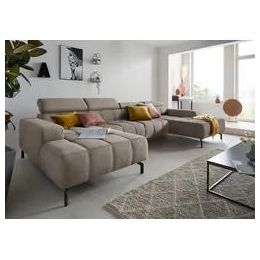 Wohnlandschaft DOMO collection "Cunelli U-Form" Sofas Gr. B/H/T: 376 cm x 79 cm x 175 cm, Webstoff, Recamiere beidseitig, Mit Kopfteilverstellung, braun (schlamm) wahlweise inklusive Kopfteilverstellung und beidseitiger Recamiere