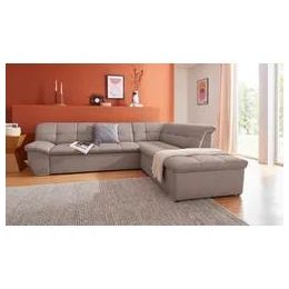 Ecksofa DOMO collection "Lagoa L-Form" Sofas Gr. B/H/T: 271cm x 76cm x 232cm, Webstoff, Ottomane rechts, mit Bettfunktion, braun (schlamm) wahlweise mit Bettfunktion, frei im Raum stellbar, große Farbvielfalt