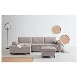 Ecksofa OTTO products "Grazzo L-Form" Sofas Gr. B/H/T: 266cm x 80cm x 162cm, Struktur (recyceltes Polyester), Recamiere links, Ohne Bettfunktion-ohne Bettkasten, grau (taupe) Sofas hochwertige Stoffe aus recyceltem Material, Steppung im Sitzbereich