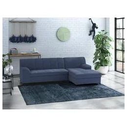 Ecksofa Inosign "Balme L-Form" Sofas Gr. B/H/T: 239cm x 75cm x 152cm, Struktur fein, Recamiere rechts, ohne Bettfunktion, blau (dunkelblau) Inkl. Zierkissen, wahlweise mit Bettfunktion