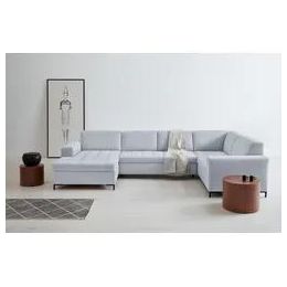 Wohnlandschaft OTTO products "Grazzo U-Form" Sofas Gr. B/H/T: 332 cm x 80 cm x 199 cm, Struktur (recyceltes Polyester), Recamiere links, Mit Bettfunktion-mit Bettkasten, silberfarben (silber) Sofas hochwertige Stoffe aus recyceltem Material, Steppung im Sitzbereich