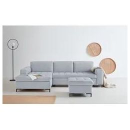 Ecksofa OTTO products "Grazzo L-Form" Sofas Gr. B/H/T: 266 cm x 80 cm x 162 cm, Struktur (recyceltes Polyester), Recamiere links, Mit Bettfunktion-mit Bettkasten, silberfarben (silber) Sofas hochwertige Stoffe aus recyceltem Material, Steppung im Sitzbereich