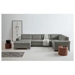 Wohnlandschaft OTTO products "Grazzo U-Form" Sofas Gr. B/H/T: 332 cm x 80 cm x 199 cm, Struktur (recyceltes Polyester), Recamiere links, Mit Bettfunktion-mit Bettkasten, grau (taupe) Sofas hochwertige Stoffe aus recyceltem Material, Steppung im Sitzbereich