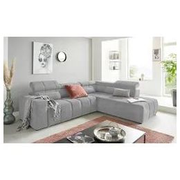 Ecksofa DOMO collection "Brandon L-Form, auch in Leder" Sofas Gr. B/H/T: 275cm x 80cm x 228cm, Chenille-Optik, Ottomane rechts, mit Sitztiefenverstellung, mit Nierenkissen, grau (hellgrau) inklusive Kopfteilverstellung, wahlweise mit Sitztiefenverstellung