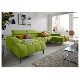 Wohnlandschaft DOMO collection "Cunelli U-Form" Sofas Gr. B/H/T: 376cm x 79cm x 175cm, Struktur fein, Recamiere beidseitig, Mit Kopfteilverstellung, grün (lime) wahlweise inklusive Kopfteilverstellung und beidseitiger Recamiere