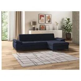 Ecksofa DOMO collection "Capelo L-Form" Sofas Gr. B/H/T: 297cm x 84cm x 160cm, Struktur fein, Recamiere rechts, mit Bettfunktion-mit Armteilverstellung, blau (dunkelblau) mit Armteilverstellung, wahlweise Bettfunktion, Federkern