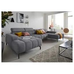 Wohnlandschaft DOMO collection "Cunelli U-Form" Sofas Gr. B/H/T: 376cm x 79cm x 175cm, Webstoff, Recamiere beidseitig, Mit Kopfteilverstellung, grau wahlweise inklusive Kopfteilverstellung und beidseitiger Recamiere