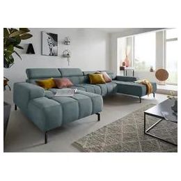 Wohnlandschaft DOMO collection "Cunelli U-Form" Sofas Gr. B/H/T: 376 cm x 79 cm x 175 cm, Webstoff, Recamiere beidseitig, Mit Kopfteilverstellung, blau (eisblau) wahlweise inklusive Kopfteilverstellung und beidseitiger Recamiere